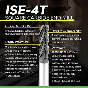 SPEED TIGER Micrograin Carbide Square End Mill - 4 Flute - ISE1/8"4T (5 Pieces, 1/8") - for Milling Alloy Steels, Hardened Steel, Metal & More – Mill Bits Sets for DIYers & Professionals