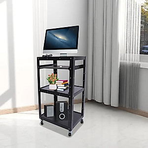 Large AV Cart Rolling Standing Desk Projector Cart on Wheels with Power Strip Cord Management Easy to Assemble for Classroom Conference Room Office Library Kitchen (Black)