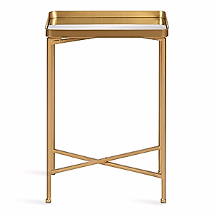 Kate and Laurel Celia Modern Mirrored Tray Side Table, 18 x 12 x 26, Gold, Foldable Rectangular End Table for Storage and Display