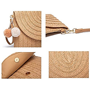 Straw Clutch For Women, Womens Summer Straw Clutch Bohemian Beach Hand Wrist Clutch(AKhaki)