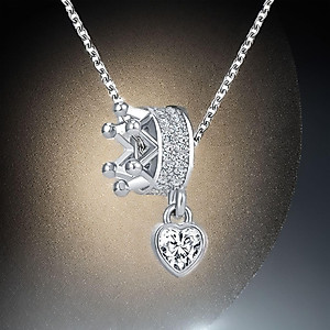 DWJSu Royal Crown Princess Charms Fairytale Birthday Mom Friendship Friend Heart Bead fit Pandora Charm Bracelet for Women Girl