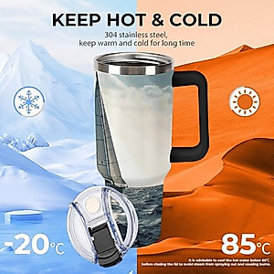 HJUQNGF 40 Oz Personalized Tumbler with Handle And Straw Ocean Sailing Stainless Steel Insulated Tumblers Reusable Car Thermal Cup Travel Coffee Mug for Women Men