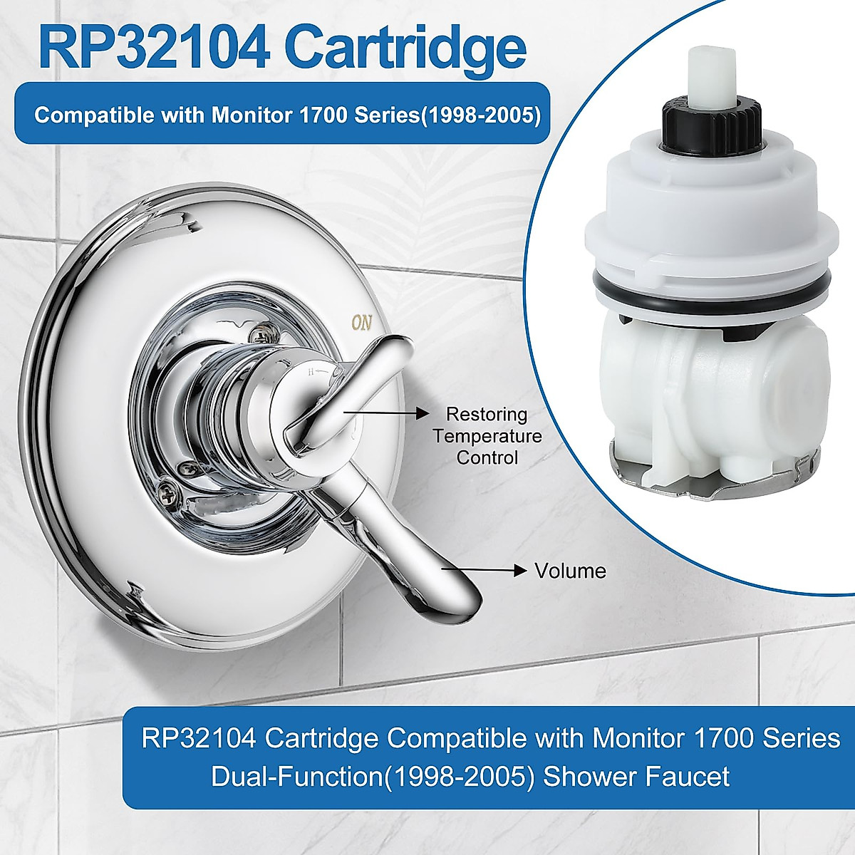 RP32104 Shower Cartridge, Compatible with Delta Monitor 1700 series (1998-2005) Cartridge, for delta Monitor Shower Cartridge for Tub/Shower Faucet Valve