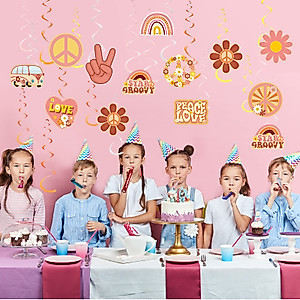 51 Pcs Two Groovy Party Hanging Swirl Decorations, Groovy Retro Hippie Boho Party Hanging Swirl Rainbow Daisy Flower Decorations for Girls Star Groovy Daisy Birthday Baby Shower Party Supplies