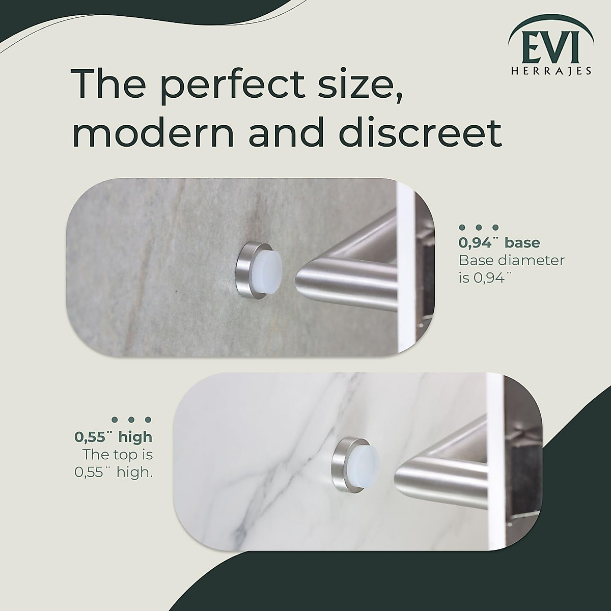 EVI | Wall/Handle Adhesive Doorstop | 0.9'' X 0.55'' | White Rubber | V2A Stainless Steel | Matte Finish | Includes Screw + Clamping Anchor | Mod. I-205/24