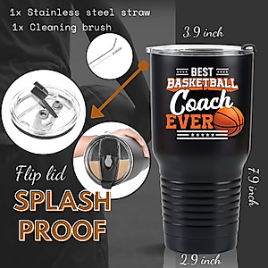 Onebttl Basketball Coach Gifts - Stainless Steel Tumbler 30Oz, Black - for Dad, Son, Man, Coworker, Friends, Teammates on Birthday (Best Coach Ever)