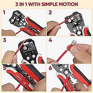 TICONN Automatic Wire Stripper Tool, 3 in 1 Wire Cutters Crimper Pliers Electrician Tools for 24–10 AWG Wire Stripping, Cutting and Crimping (Red)