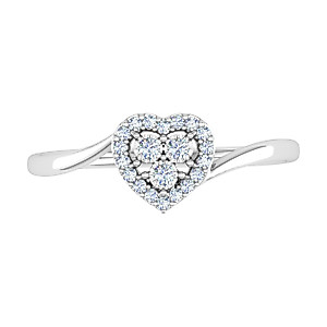 1/10 Carat Diamond Heart Shaped Ring in 10K White Gold (Ring Size 7.5)