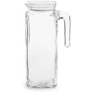 Friwer Glass Jug With Airtight Frosted Lid, Easy Pour Spout & Handle – For Water, Juice, Iced Coffee & Iced Tea, 34 Ounce (1 Liter)