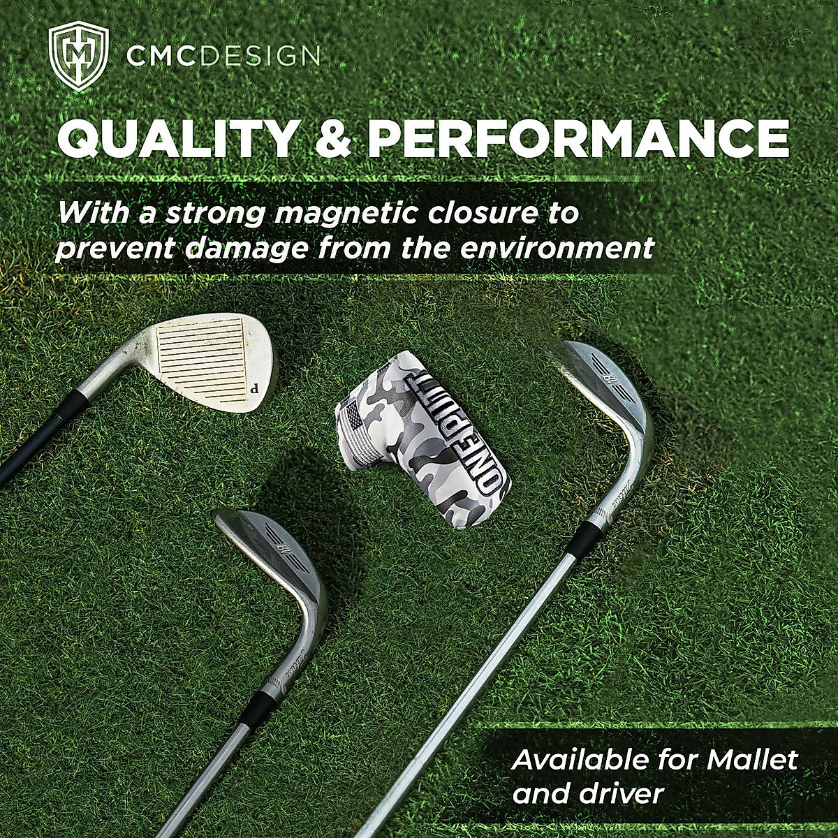 CMC Design Custom Snow Camo Embroidered Golf Blade Head Cover - Glove Soft Lining - Design Elements Include Applique and Embossing - Great Fit for Any Club as Golf Head Covers, Blade Putter Cover