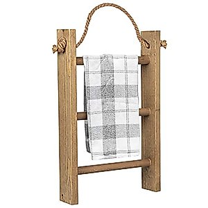 Ilyapa Hanging Towel Rack Ladder for Bathroom - Weathered Wood Blanket Ladder for Rustic Bedroom Farmhouse Decor