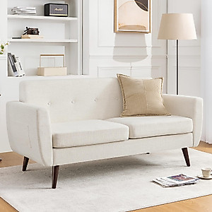 kinmars 65.75" W Loveseat Sofa, Button Tufted Upholstered Small Couch, Comfortable Small Sofa, 2 Seater Fabric Loveseat, Mid Century Modern Couch for Living Room, Bedroom, Dorm (Beige)