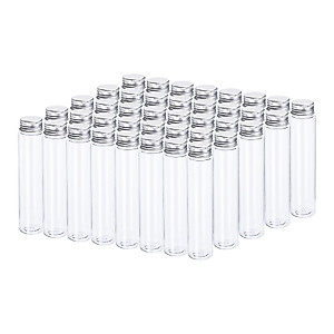 PATIKIL 40Pcs 110ml Plastic Test Tubes with Screw Caps, 155x33mm Tubes Aluminum Lid, for Scientific Experiments Party Decoration Candy Bead Storage Bath Salt