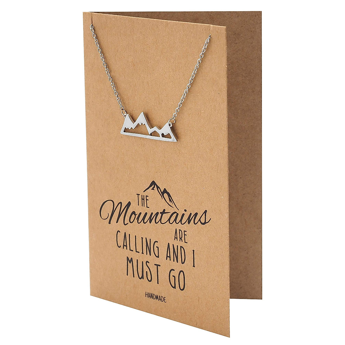 Quan Jewelry Mountain Pendant Necklace for Men and Women, Adventure and Outdoor Lovers, Mountains Jewelry Gift with Greeting Card