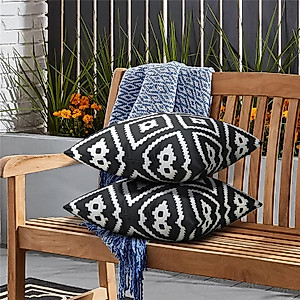 Adabana Outdoor Waterproof Boho Pillow Covers 18x18 Decorative Black and White Outdoor Throw Pillows Cover for Patio Furniture Garden Porch Pack of 2