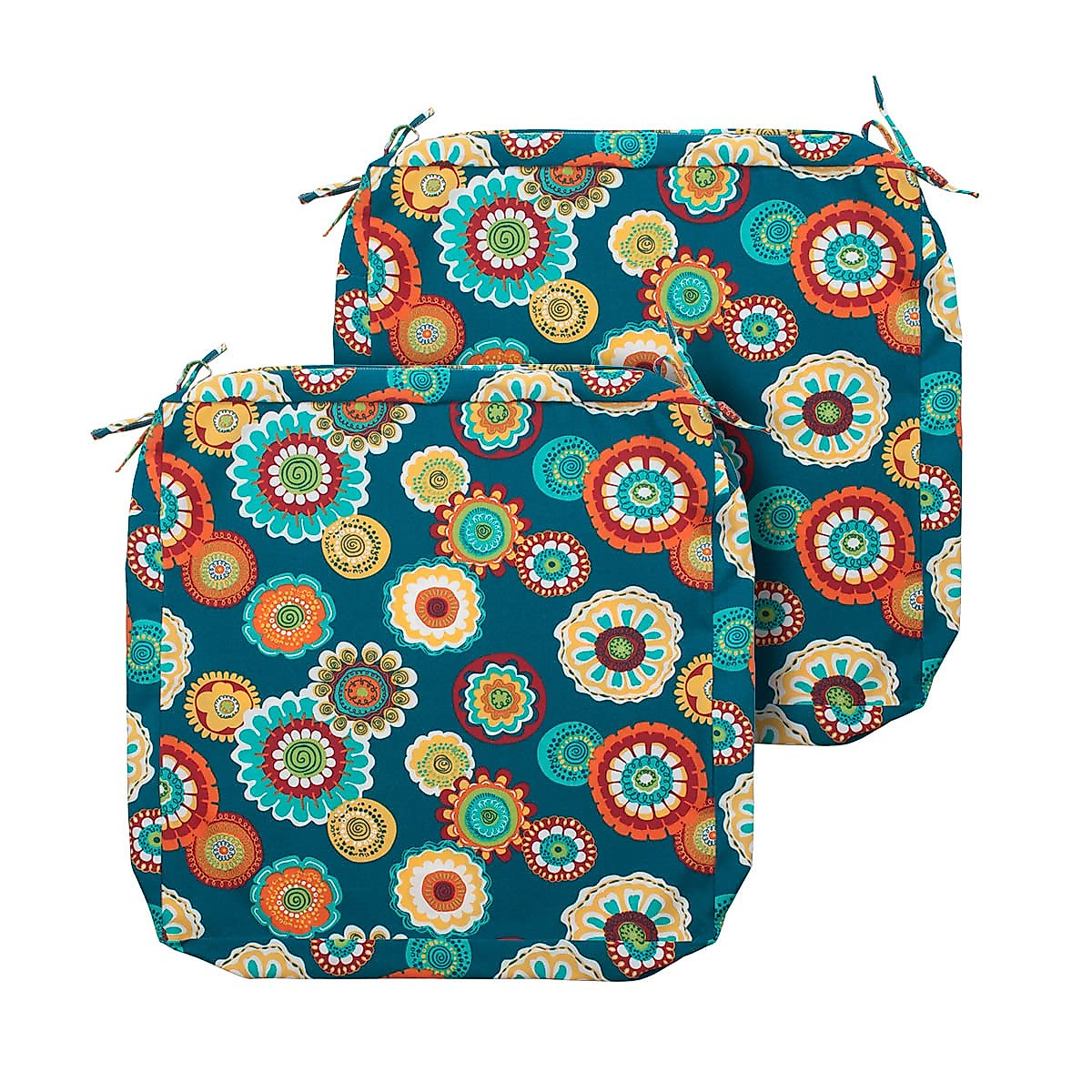 Magpie Fabrics Indoor Outdoor Cushion Cover Replacement 2 Pack, NO Insert! Water Repellent Slipcover with Ties Decor for Patio Garden Chair Sofa Bench Wicker(Heronsbill Turquoise Green, 20x18x4 Inch)