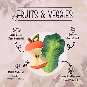 Oli & Carol Natural Rubber Teether - Vegetable Shaped Teething Toy for Babies 0-12 Months | Baby Teething Relief | Teethers for Infants 0-6 & 6-12 Months | Natural Hevea Rubber (Kendall The Kale)