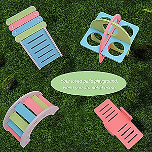 Yofunter Dwarf Hamster Toys Set for Hamster Cage Accessories - Gerbil Hideout and Houses,Fitness Circle Toy,Rainbow Bridage,Seasaw, Multi-colored