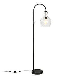 Henn&Hart Arc Floor Lamp with Glass Shade in Blackened Bronze/Seeded, Floor Lamp for Home Office, Bedroom, Living Room