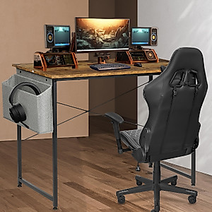 Simple Deluxe Computer Office Desk Modern Simple Style PC Table with Storage Bag, for Home Work Study and Writing, 47 Inch, Brown