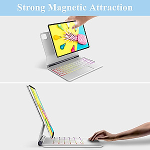 Magnetic Floating Keyboard Case for iPad Air 5th/4th Gen 10.9”, Magic Keyboard Case, 7 Color Backlit, Wireless Keyboard for iPad Pro 11 2022 4th/3rd/2nd/1st Gen, Support Apple Pencil Charging, White
