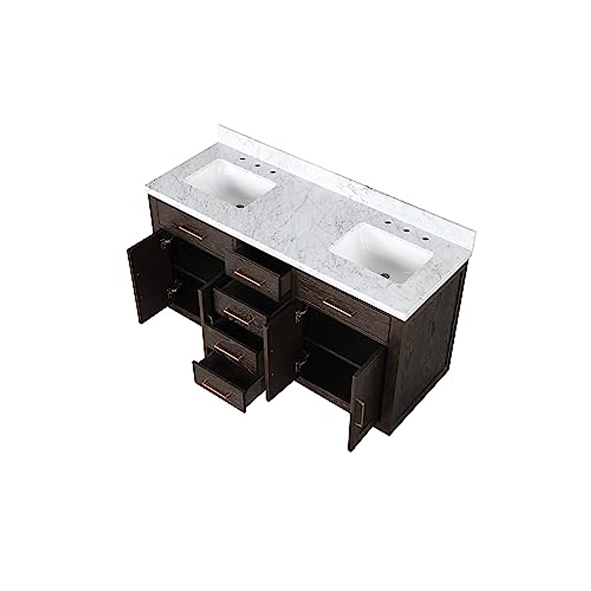 Bell+Modern Shelter 60 in W x 22 in D Brown Oak Double Bath Vanity and Carrara Marble Top