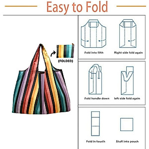 BeyGior Reusable Grocery Bags 3 Pack,Reusable Shopping Bags for Groceries,Large Grocery Bags,Reusable Bags Heavy Duty Up to 50LBS,Grocery Tote Bags with Attached Pouch (multistripe)