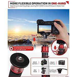 IFOOTAGE Cobra 3 Carbon Fiber Monopod with Pedal, 71" Professional Monopod for Cameras, Portable Travel Monopod with Feet, Max Load 17.64 lbs, Compatible with Sony Canon Nikon DSLR Camera, C180F-P