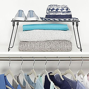 mDesign Farmhouse Metal Stackable Storage Shelf - Closet, Cabinet, Countertop 2-Tier Raised Organizer - for Bedrooms, Bathrooms, Entryways, Hallways - 17" x 12" x 8", 2 Pack - Graphite Gray