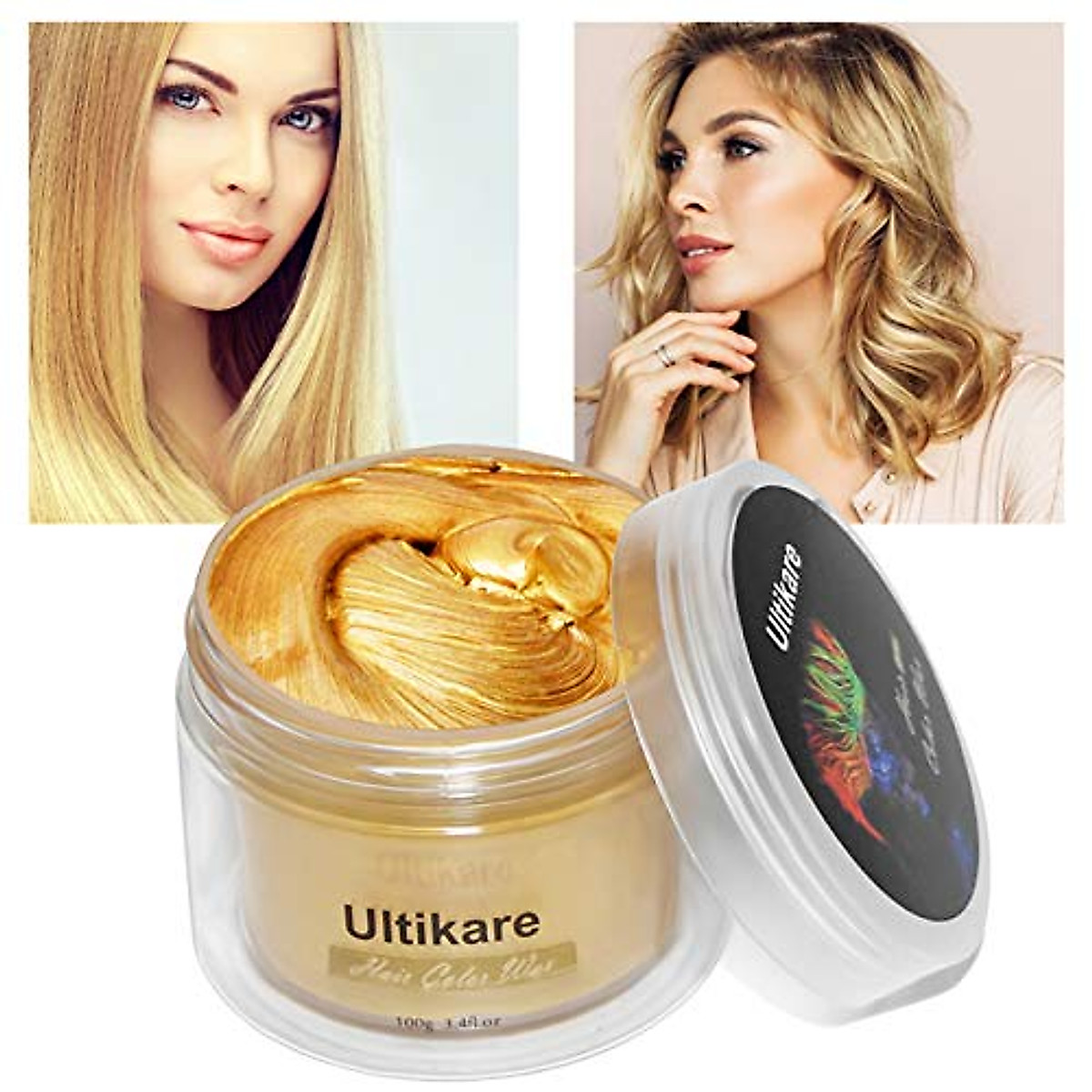 Hair Color Wax Blonde, Ultikare Instant Hair Dye Cream Mud Washable Temporary Hair Dye Natural Hairstyle Color Pomade for Party, Cosplay, Halloween (Gold)