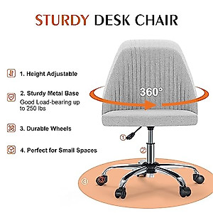 Armless Office Chair Cute Desk Chair, Modern Fabric Home Office Desk Chairs with Wheels Adjustable Swivel Task Computer Vanity Chair for Small Spaces