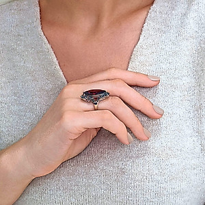 Silverly Women's 925 Sterling Silver Simulated Marcasite Red Cubic Zirconia Oval Cut Swirl Ring