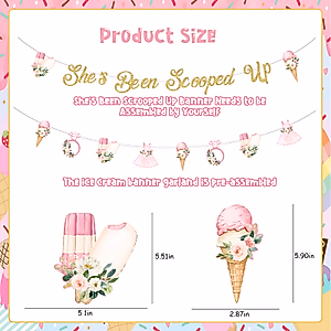 Jollyboom She's Been Scooped Up Banner, Ice Cream Bridal Shower Party Decoration Glitter Banner for Girl Women Summer Ice Cream Theme Bachelorette Bridal Shower Engagement Wedding Party