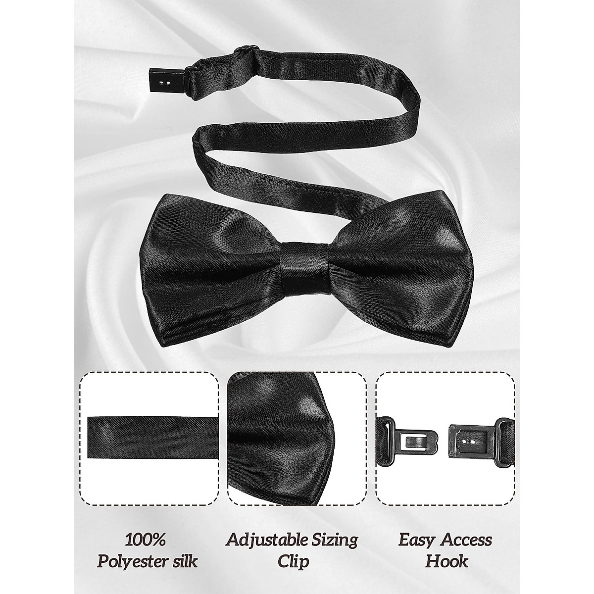 Geyoga 24 Pieces Men's Bow Ties Formal Satin Solid with Adjustable Neck Band Black Bow Ties for Men