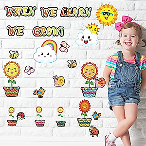 34 Pieces Spring Sunflower Classroom Bulletin Board Set Springtime Blooms Flowers Cutouts Colorful Butterfly Bee Bird Sun Clouds Cutouts When We Learn We Grow Bulletin Board Decor