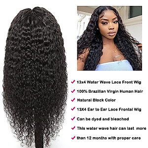 Nervoss Water Wave 13x4 HD Transparent Lace Front Wigs Human Hair Pre Plucked Deep Wave Glueless Wigs Human Hair 180% Denisty Lace Frontal Wigs Human Hair for Women Natural Black Color 22 Inch