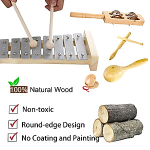 TOPZEA 12 Pack Kids Musical Instruments, Natural Wood Percussion Instrument Baby Drum Set Tambourine Xylophone Musical Toys for Toddler, Boys and Girls, Preschool Educational, with Storage Bag