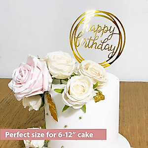 6-Pack Gold Birthday Cake Topper Set, Double-Sided Glitter, Acrylic Happy Birthday Cake Toppers/Cupcake Toppers, Birthday Decorations for Children or Adults.