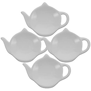 Zerodeko 4pcs Ceramic Tea Bag Saucer Teapot Shape Teabag Coaster Tea Bag Holder Spoon Rests Snack Storage Tray Wasabi Seasoning Dish for Tea Bag for for Soy Sauce Dessert White