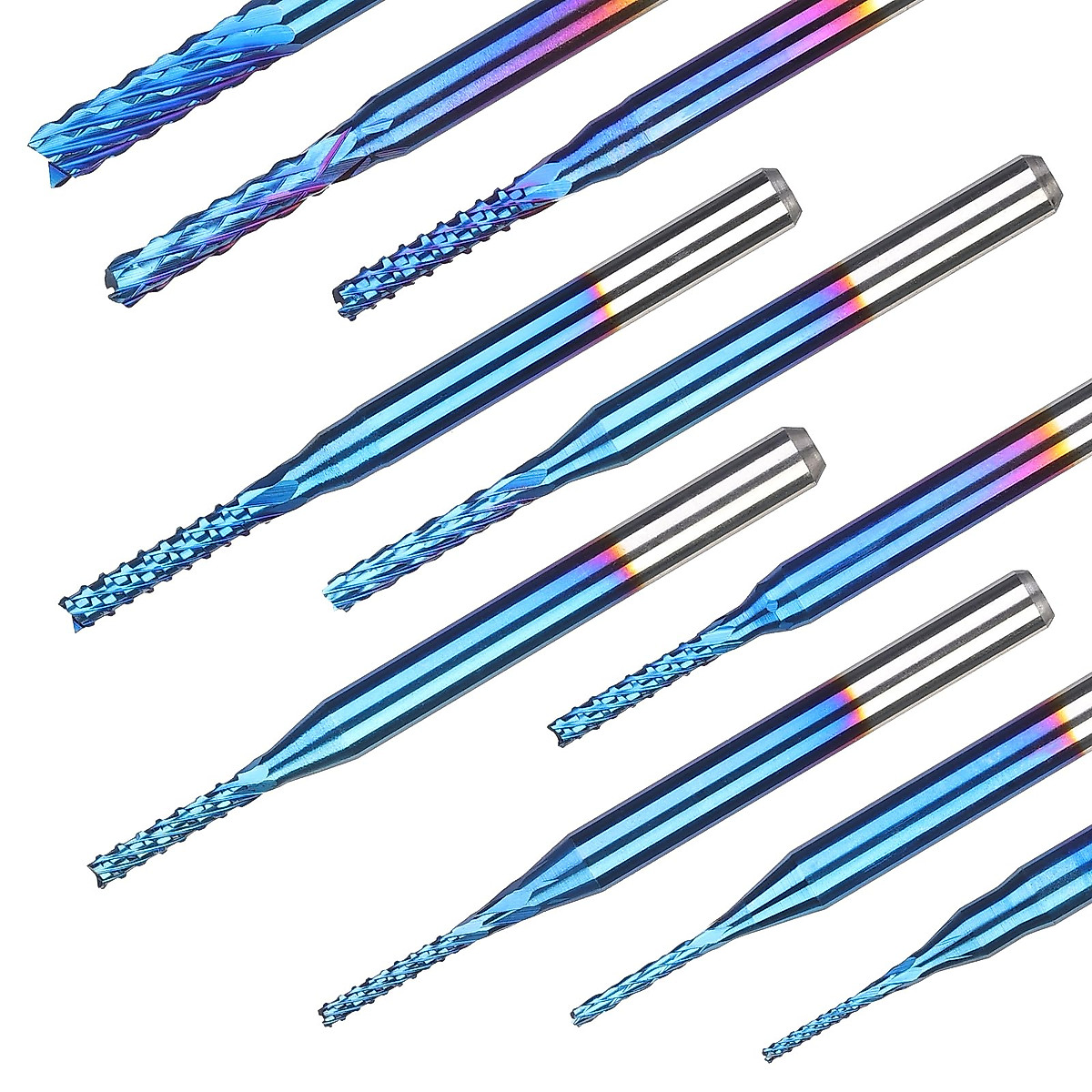 SainSmart Genmitsu 10Pcs Nano Blue Coat End Mill CNC Router Bits, 0.8-3mm, 1/8" Shank