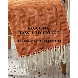 SPAOMY Herringbone Throw Blanket Faux Cashmere with Tassels Soft Cozy Lightweight Decorative Throw Blanket for Bed, Sofa, Farmhouse Outdoor- All Seasons (50x60 Inch, Orange)