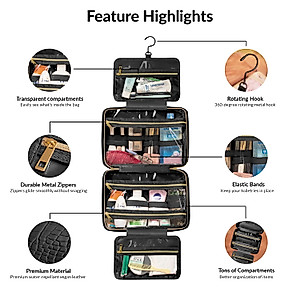 Dot&Dot Leather Hanging Travel Toiletry Bag for Women - Large Travel Toiletries Bags for Women - Travel Bags for Women Toiletry and Makeup - Makeup Travel Bag Organizer - Toiletry Travel Bag Women