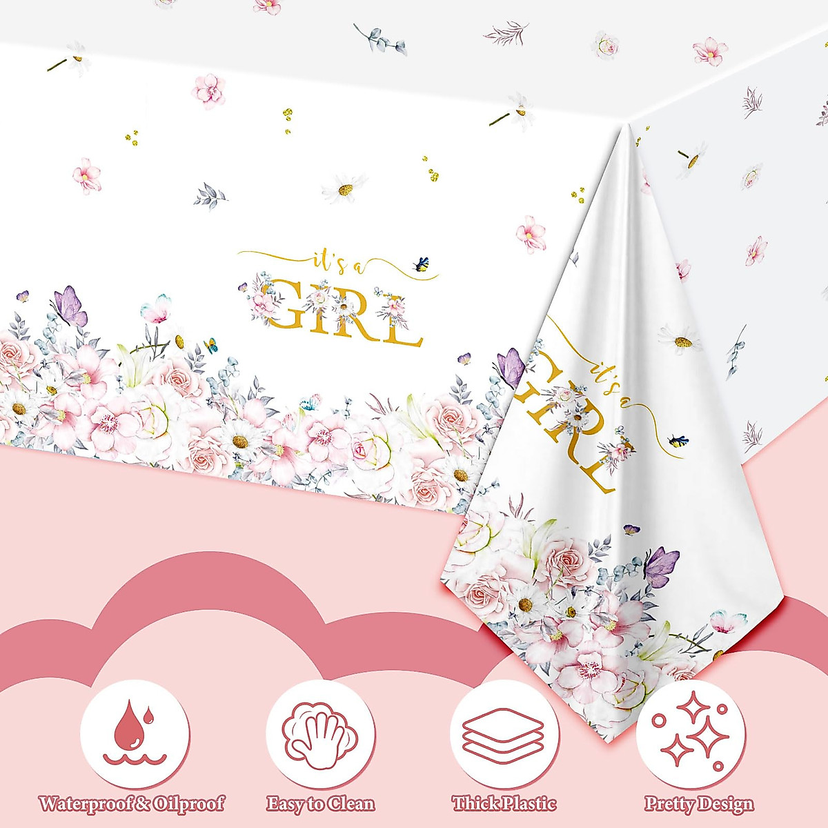 Baby Shower Decorations for Girl, 274Pcs Girl Baby Shower Decorations Party Supplies (20 Guests) Floral Baby Shower Decor It Is A Girl Backdrop Banner for Pink Baby Shower with Plates Cups Balloons