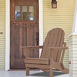 KISUN Folding Adirondack Chair, Hdpe Plastic Patio Chairs are Weather Resistant, Outdoor Fire Pit, Gardens, Decks, Seaside, Porch Garden (Teak)