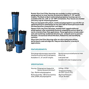 Pentair Pentek 158008 Traditional Slim Line Filter Housing, 3/8" NPT #10 Under Sink Clear Water Filter Housing, 10-Inch, Clear