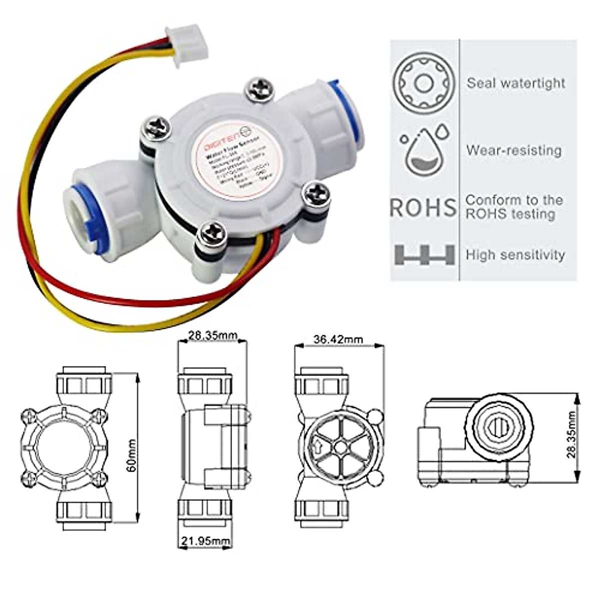 DIGITEN G3/8 Inch Quick Connect Water Flow Sensor Switch Flowmeter Counter 0.3-10L/min