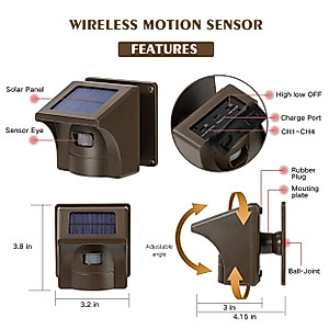 eMACROS HS002 Pro 2 Smart Wireless Driveway Alarm, Long Range Solar-Powered Motion Sensor, App for Remote Arm/Disarm & Schedule Alerts with 27 Chimes,1 Receiver and 1 Sensor