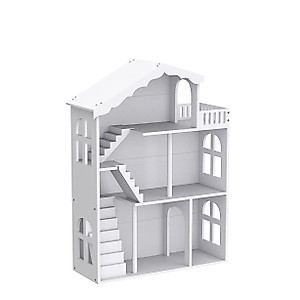 YFDZONE Dollhouse Bookshelf, Wooden Kids Bookshelve Children Doll House Toy Storage 3-Tier Bookcase for Books Gift for Girls Ages 3-7+