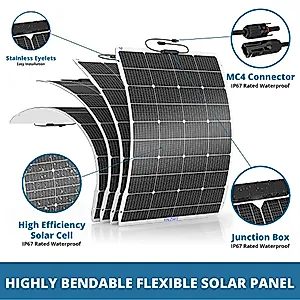 Voltset 200 Watt Flexible Solar Panel, 2 x 100W 12V ETFE Monocrystalline Panel Bendable Solar Panel, Lightweight Solar Panel Charger for RV Car Van Marine Tent Camping