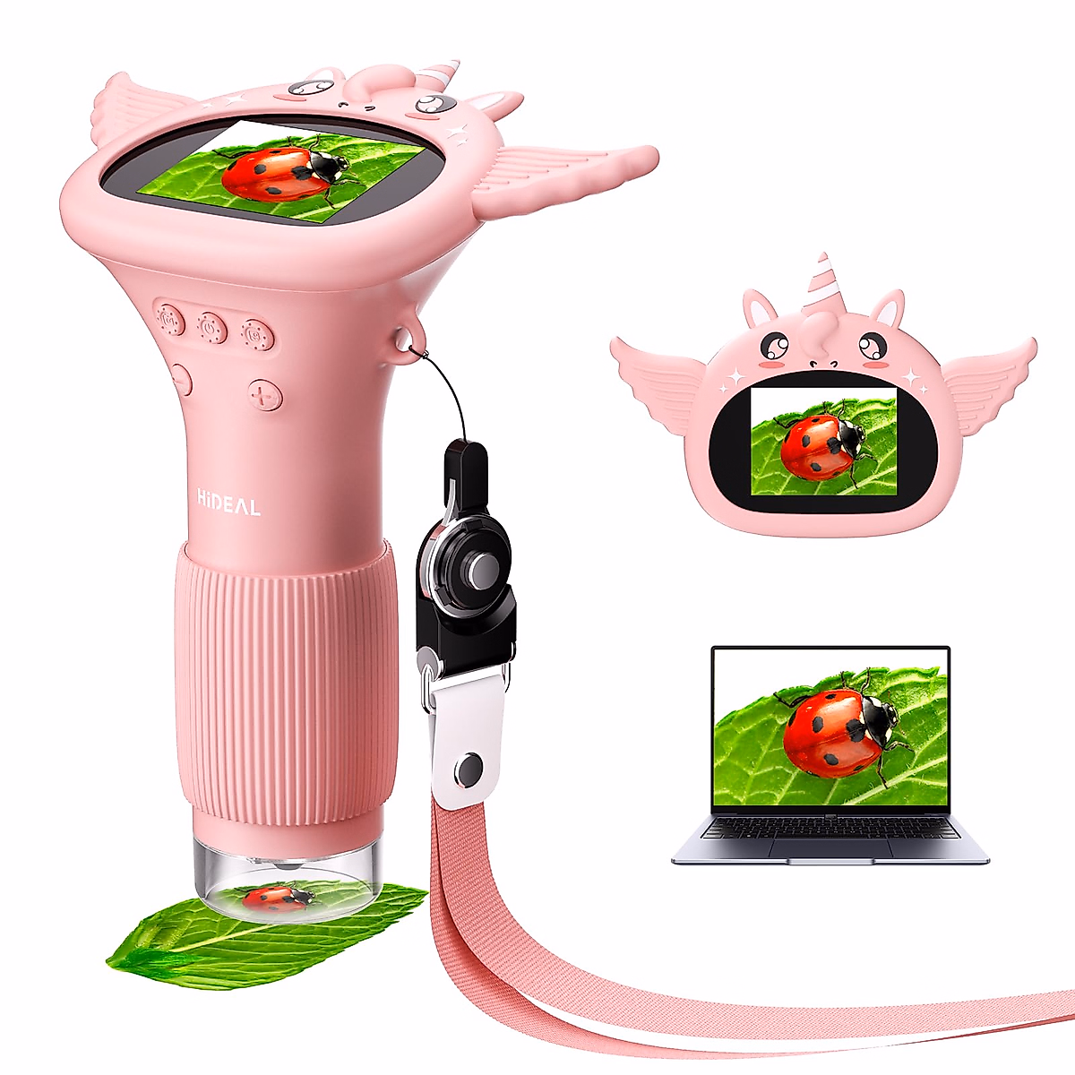 Hideal HP40 Microscope for Kids [Easy and Fun] 2" IPS Portable Handheld Kids Microscope Miniscope, Pocket Mini Scope Educational Science Kit, Birthday Easter Gifts for Kids, PC View, Pink